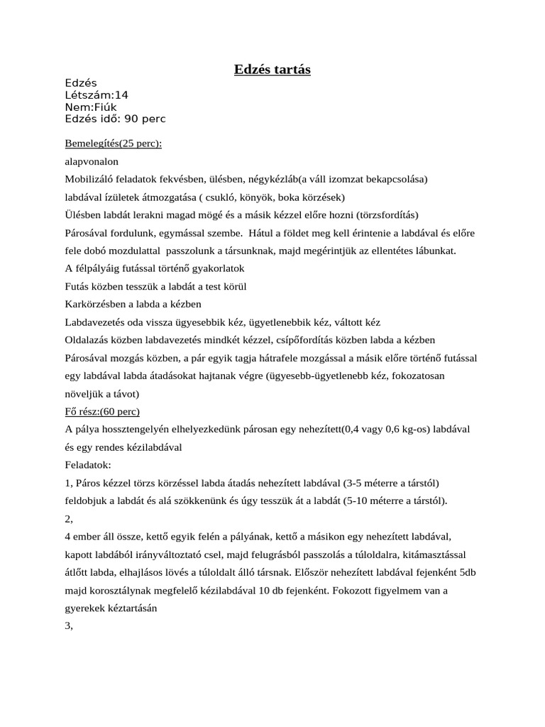 Edzésvázlat U15 | PDF