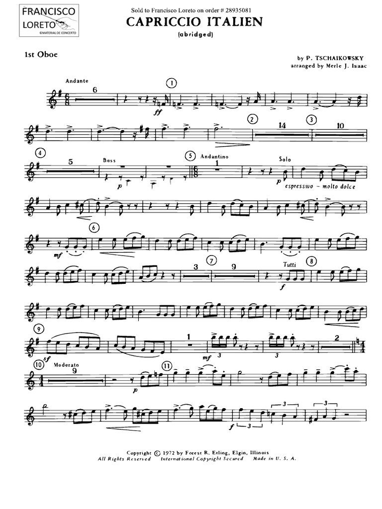 03 Tchaikovsky - Capriccio Italiano - Oboe 1 | PDF