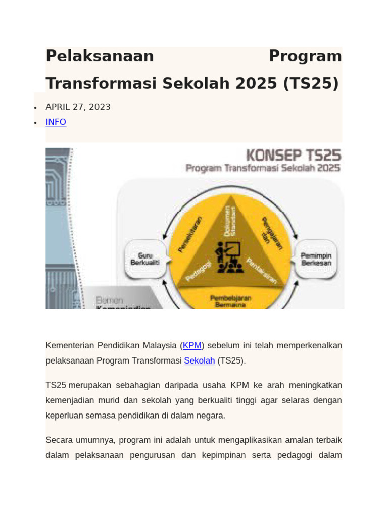 Pelaksanaan Program Transformasi Sekolah 2025 | PDF