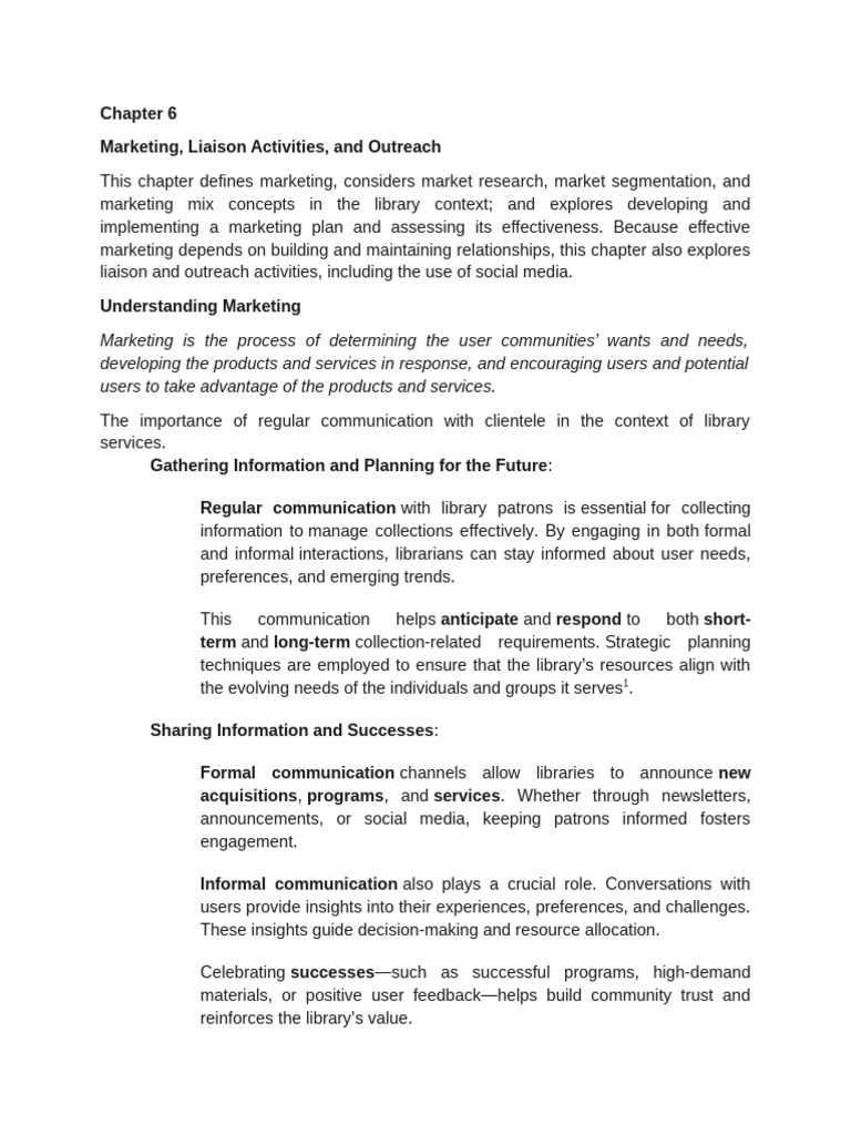 Chapter 6 Marketing Liaison Activities and Outreach | PDF | Libraries ...