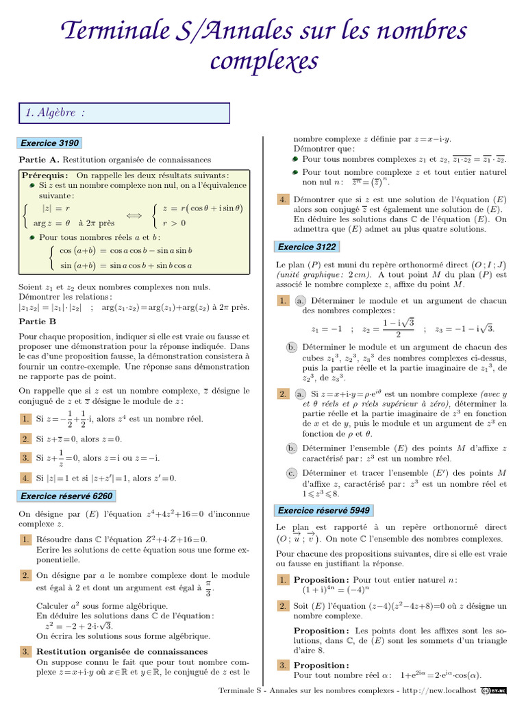 Annales sur les Nombres Complexes | PDF | Nombre complexe | Géométrie euclidienne