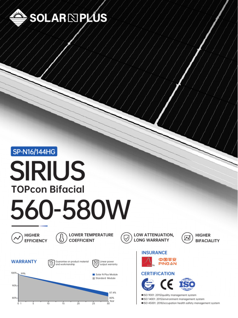 Solar N Plus - 570 - Bifacial - SP-N16-144HG560-580W-2023V2.0 | PDF ...