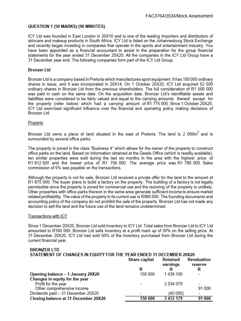 FAC3764 Mock Assessment Overview | PDF | Equity (Finance) | Financial ...