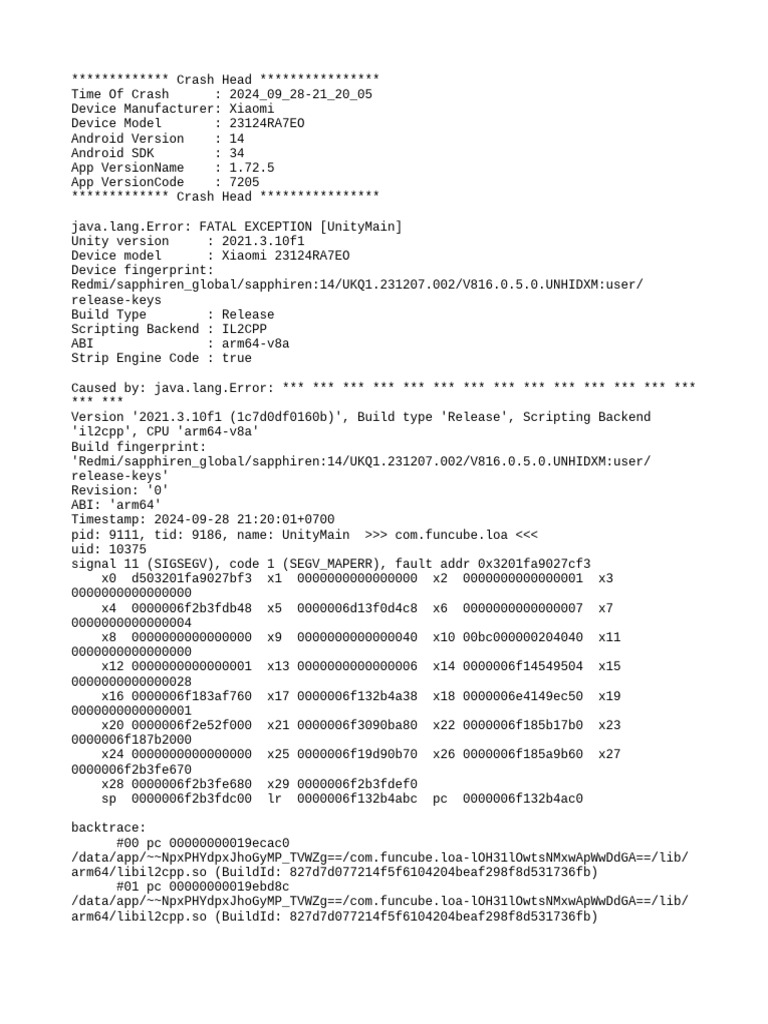 Xiaomi Unity Crash Report 2024 | PDF | Smartphone | Embedded Linux Distributions