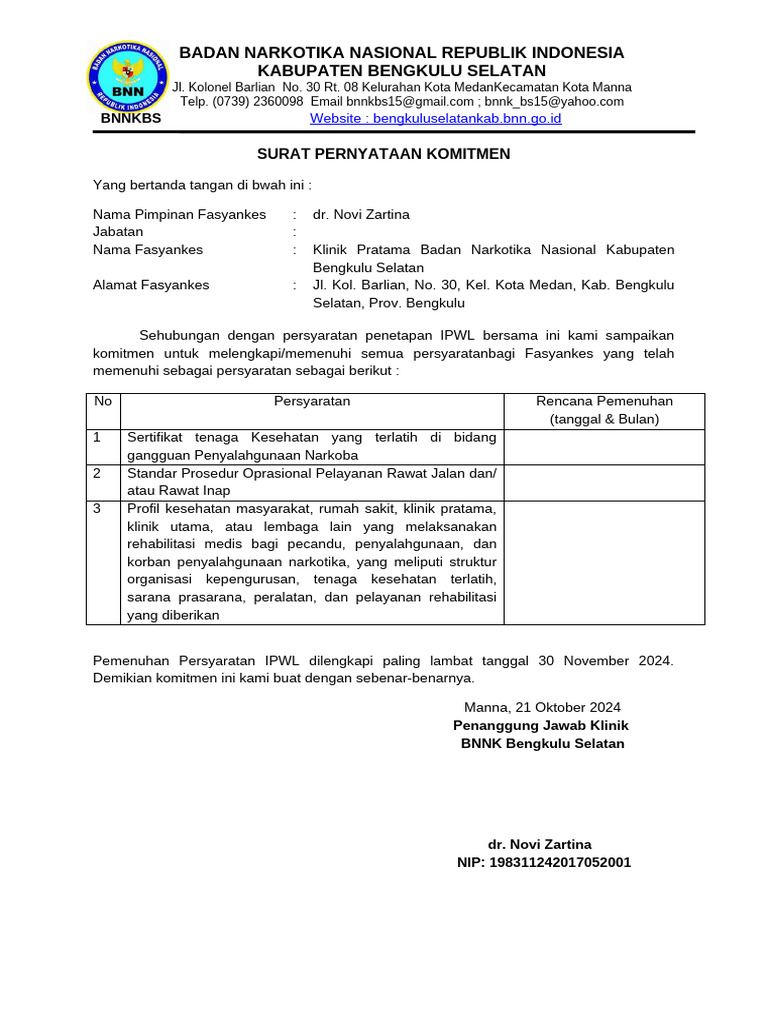 Surat Pernyataan Komitmen | PDF | Pengembangan Diri