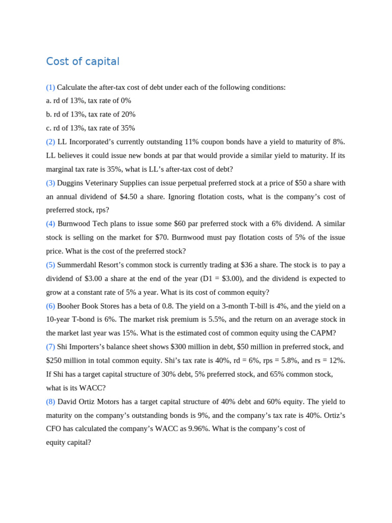 Cost of Capital Calculations and Analysis | PDF | Cost Of Capital | Stocks