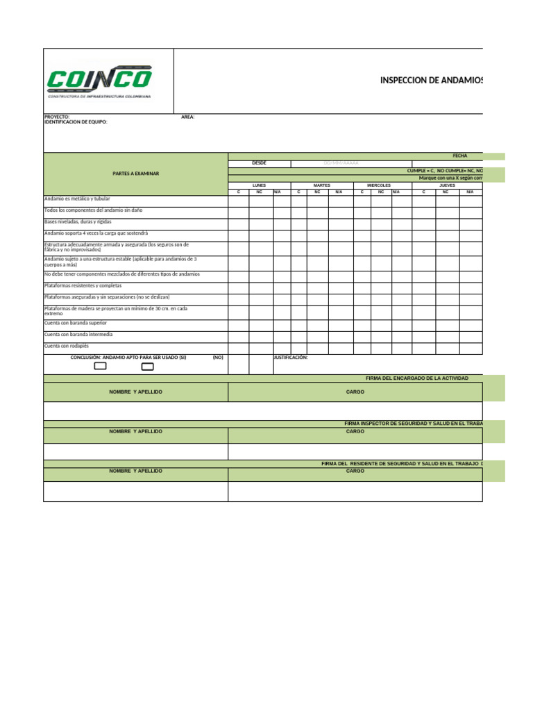 Inspección de Andamios: Checklist y Normas | PDF | Andamio