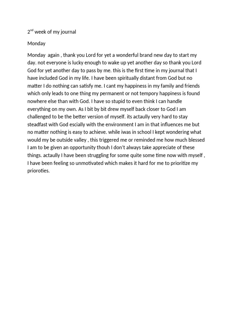 Journal One Week More | PDF | Patience