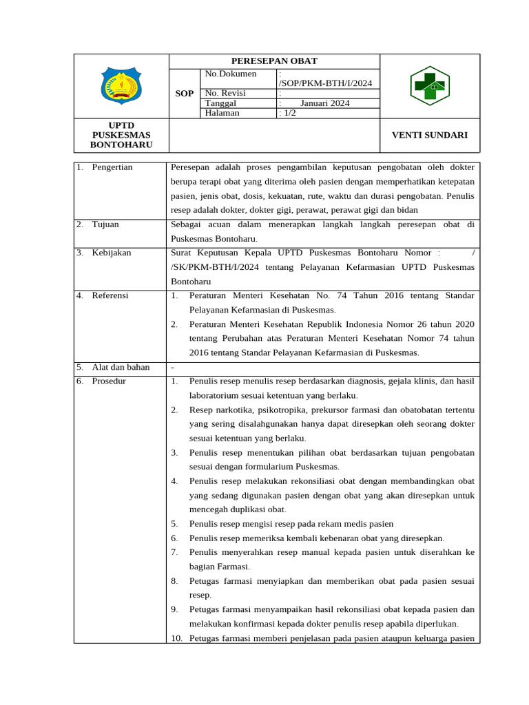 Sop Peresepan Obat 2023-1 | PDF