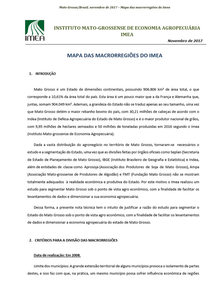 Mapa Das Macrorregiões Do IMEA - Regiao 3 - Norte Araguaia | PDF ...