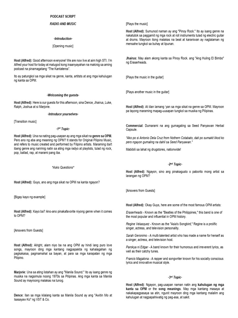 Philpop Podcast Script | PDF