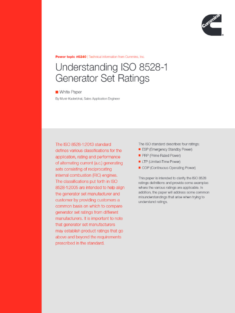 Understanding Generator Set Ratings (Cummins) | PDF
