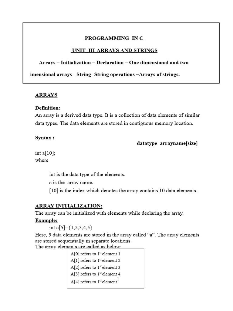 C Unit 3 Notes Docx Pdf String Computer Science Computer