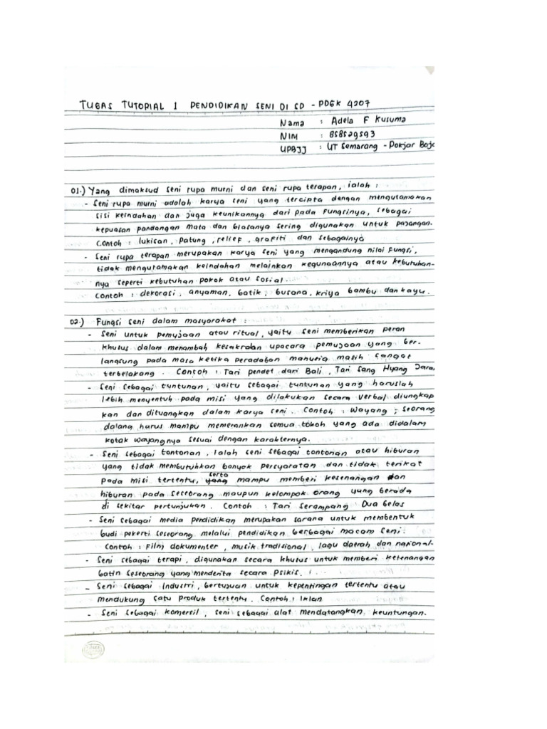 Tugas TT 1 Pendidikan Seni Di SD | PDF
