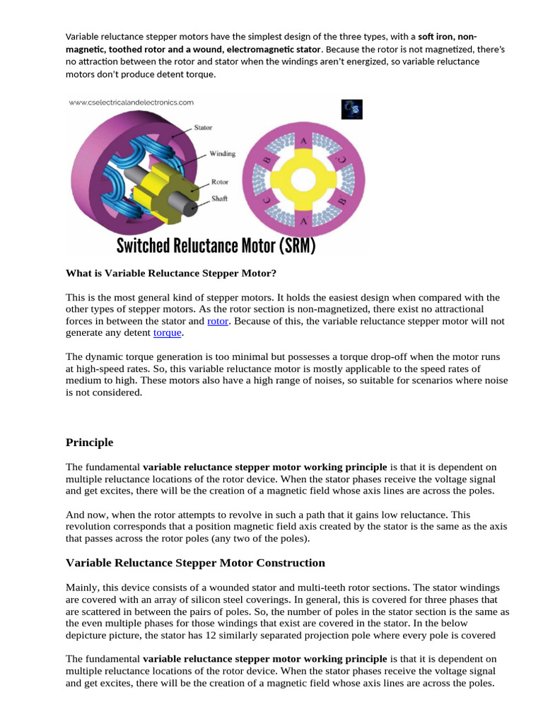 Variable Reluctance Stepper Motors Pdf Electric Motor Electricity