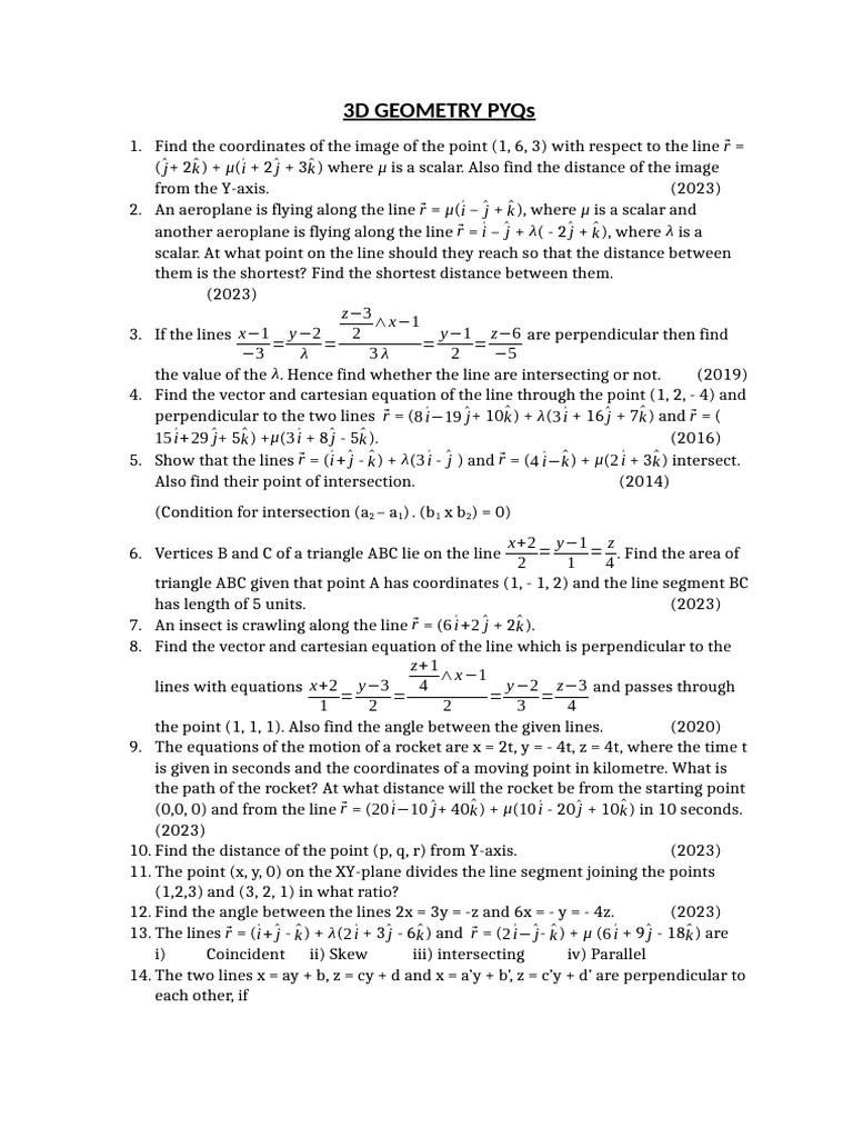 3d Geometry Pdf Line Geometry Cartesian Coordinate System