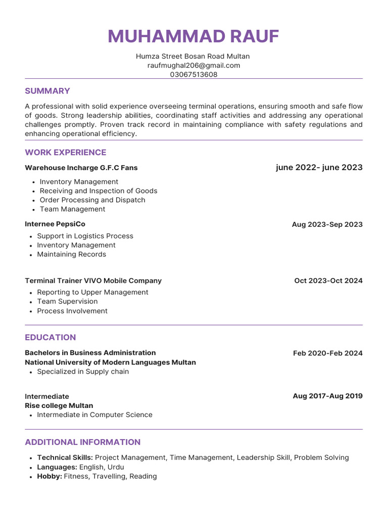 Muhammad Rauf New CV | PDF