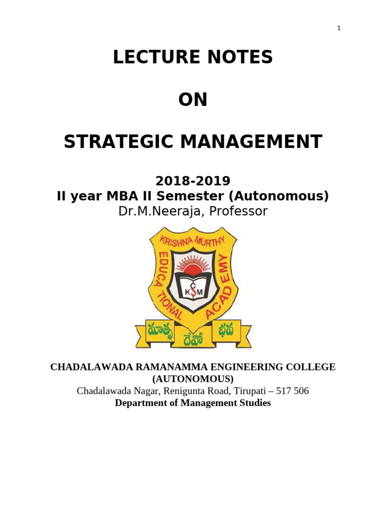 Strategic Management Lecture Notes | PDF | Strategic Management | License