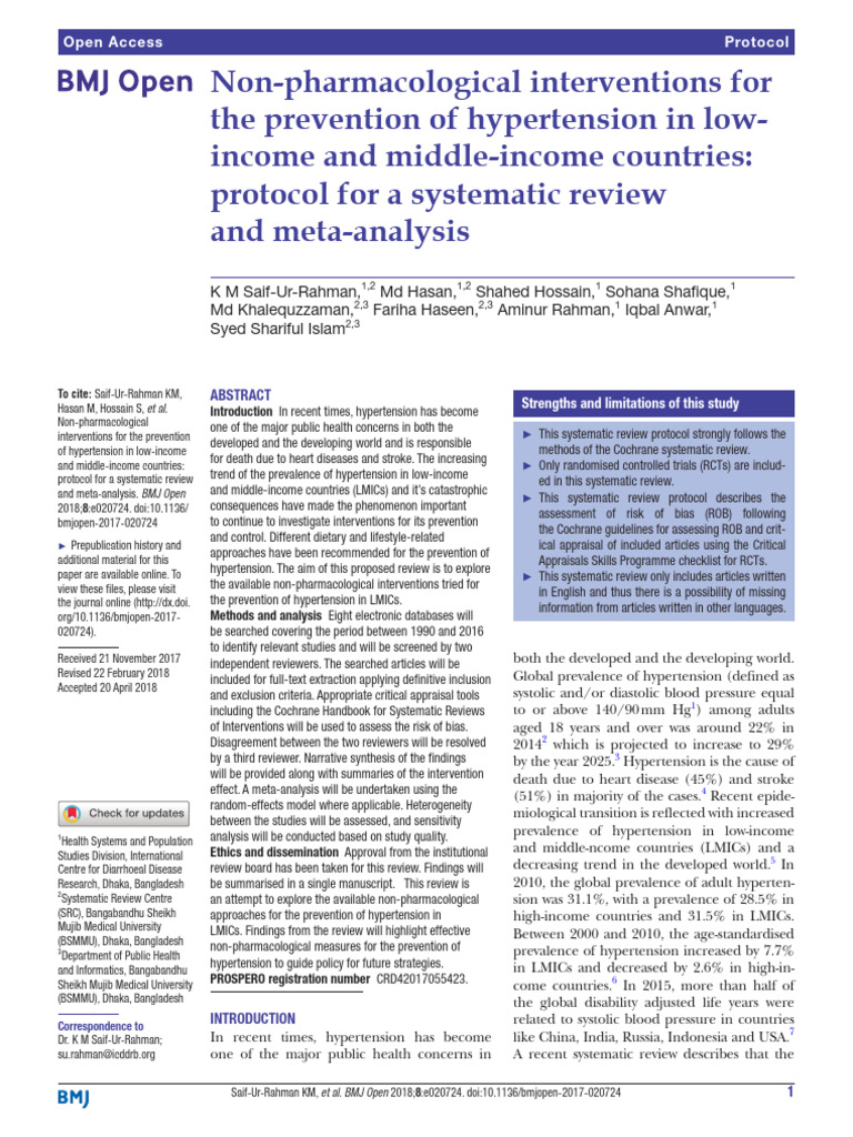 Non-Pharmacological Interventions For The Preventi | PDF | Hypertension ...