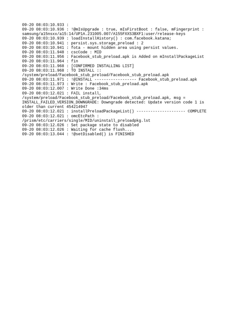 Facebook Preload Installation Log | PDF
