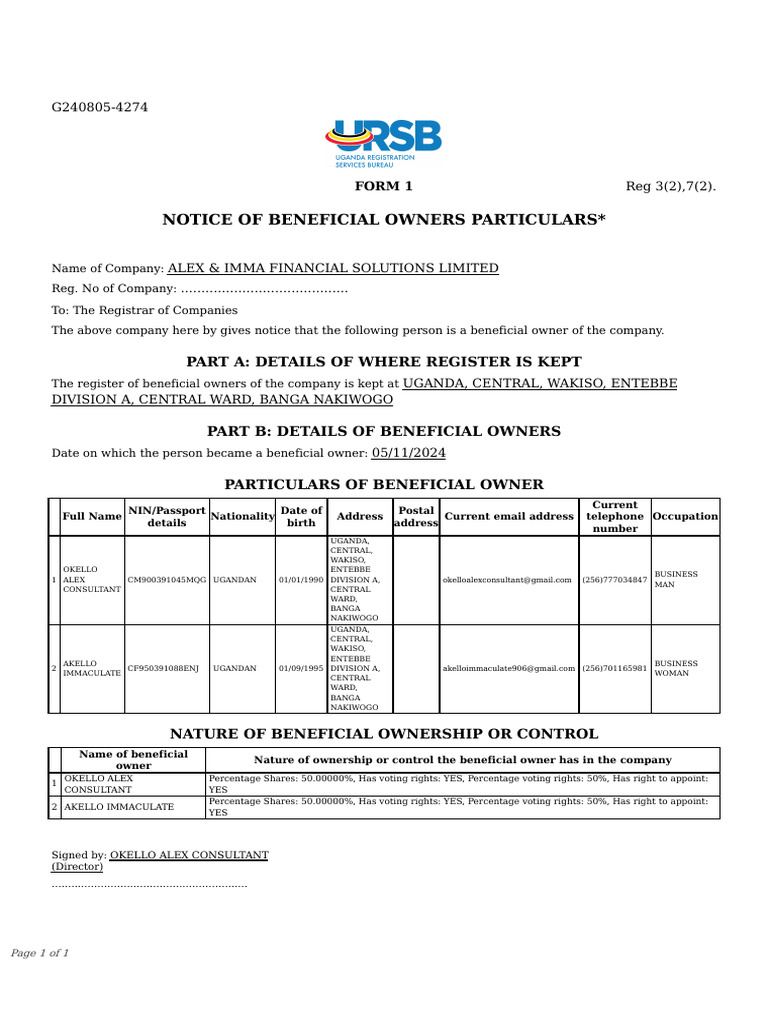 Beneficial Ownership Form | PDF | Private Law | Environmental Law