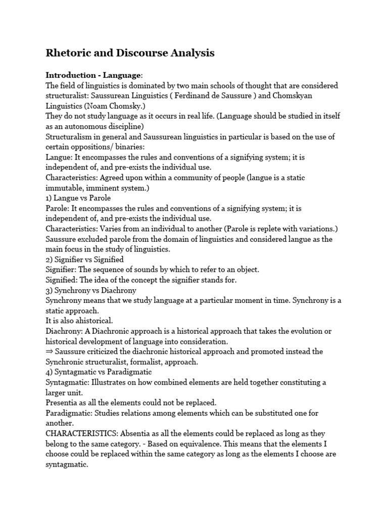 Rhetoric and Discourse Analysis | PDF | Linguistics | Human Communication
