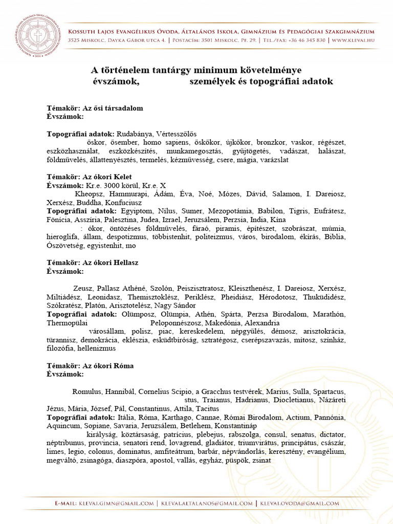 Tortenelem Min Kov Erettsegi Adattar | PDF