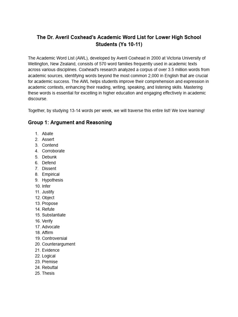 Coxhead's Academic Word List for Students | PDF | Deductive Reasoning ...