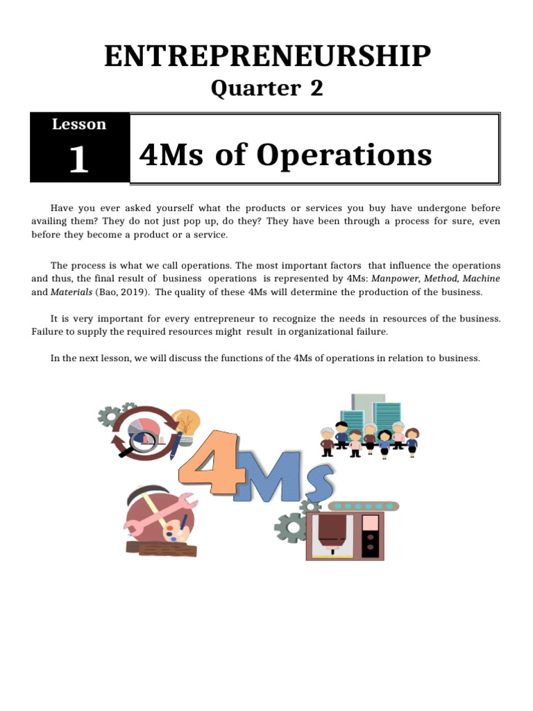 LM ENTREP Q2 1 4-Ms-of-Operations | PDF | Value Chain | Expense