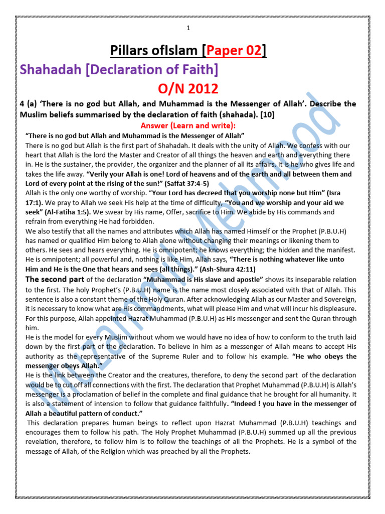 Pillars of Islam Shahadah, Salat | PDF | Prophets And Messengers In Islam | Muhammad
