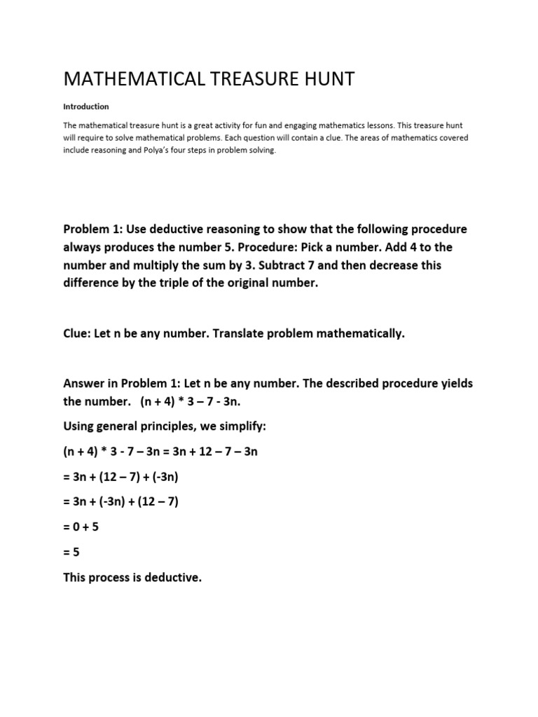 Engaging Mathematical Treasure Hunt | PDF
