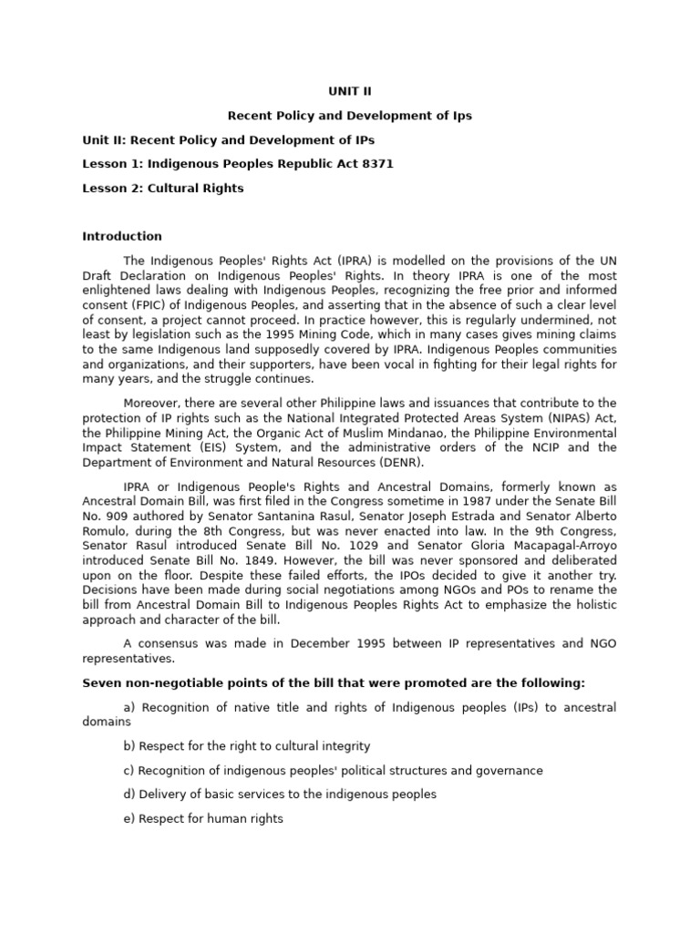 UNIT 2 - Lesson 1 Indigenous Peoples Republic Act 8371 | PDF | Justice | Crime & Violence