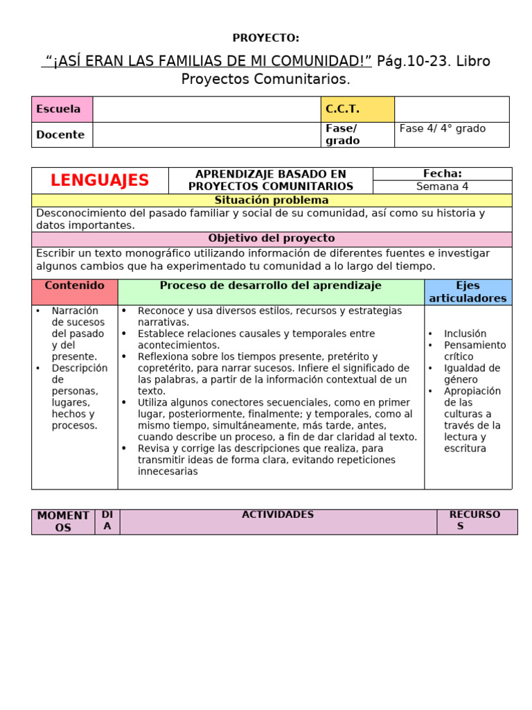 4° Proyecto PC Así Eran Las Familias de Mi Comunidad Libro PC | PDF | Aprendizaje | Narración