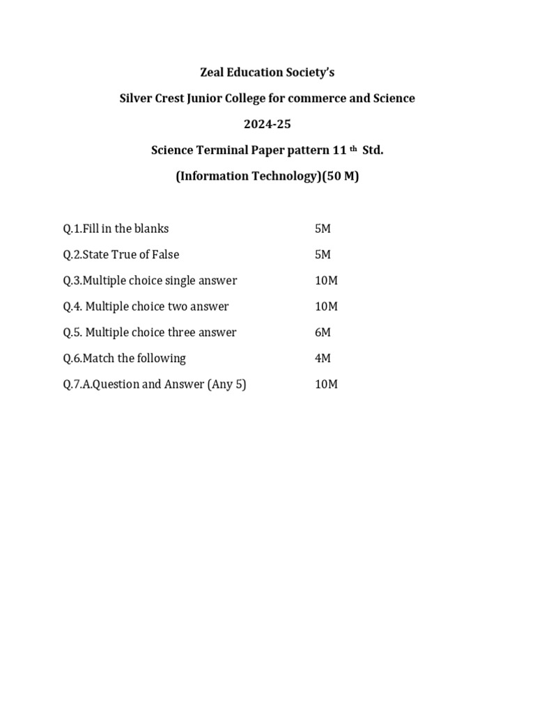 11th IT Terminal Paper Pattern 2024-25 | PDF