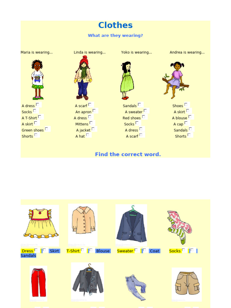 Clothes Exercises For Children | PDF