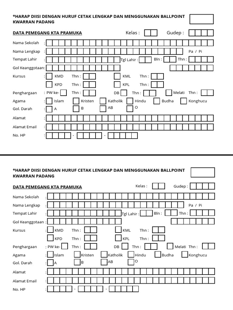 Formulir Data KTA Pramuka Lengkap | PDF