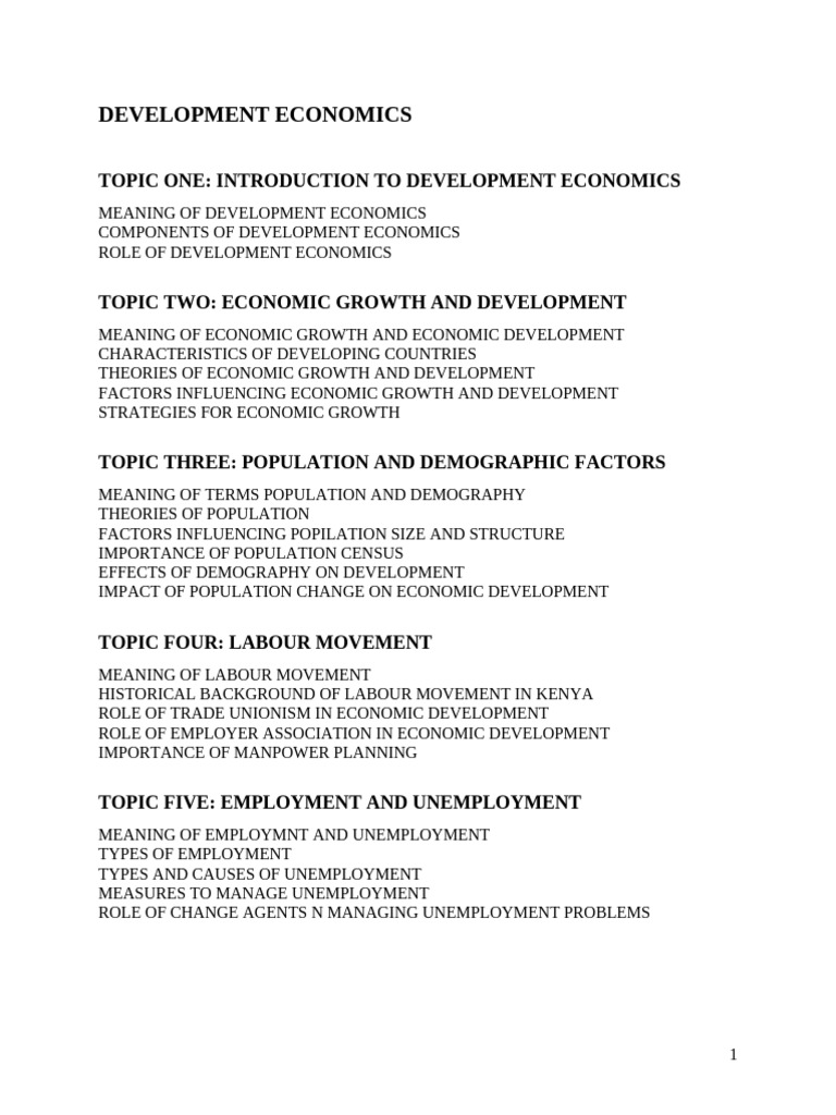 Development Economics | PDF | Unemployment | Economics