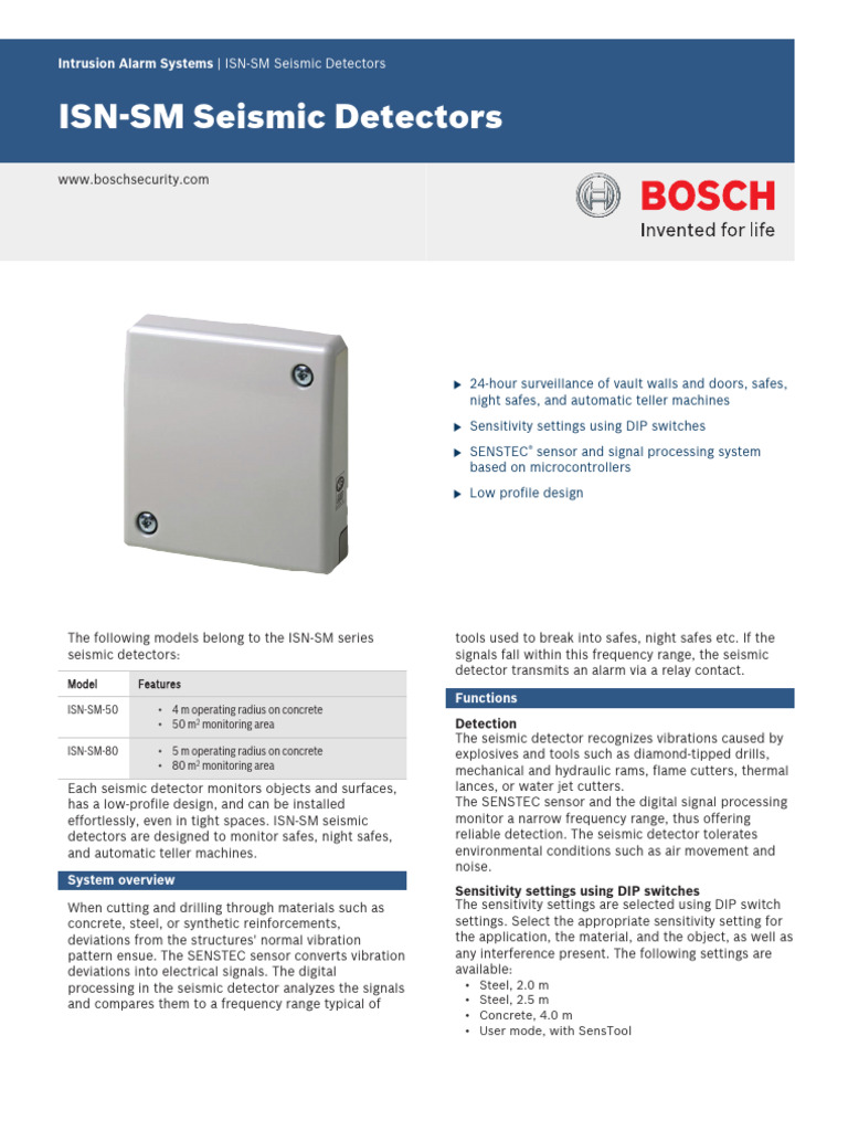 Bosch ISN-SM-80 - Datasheet | PDF | Sensor | Security Alarm
