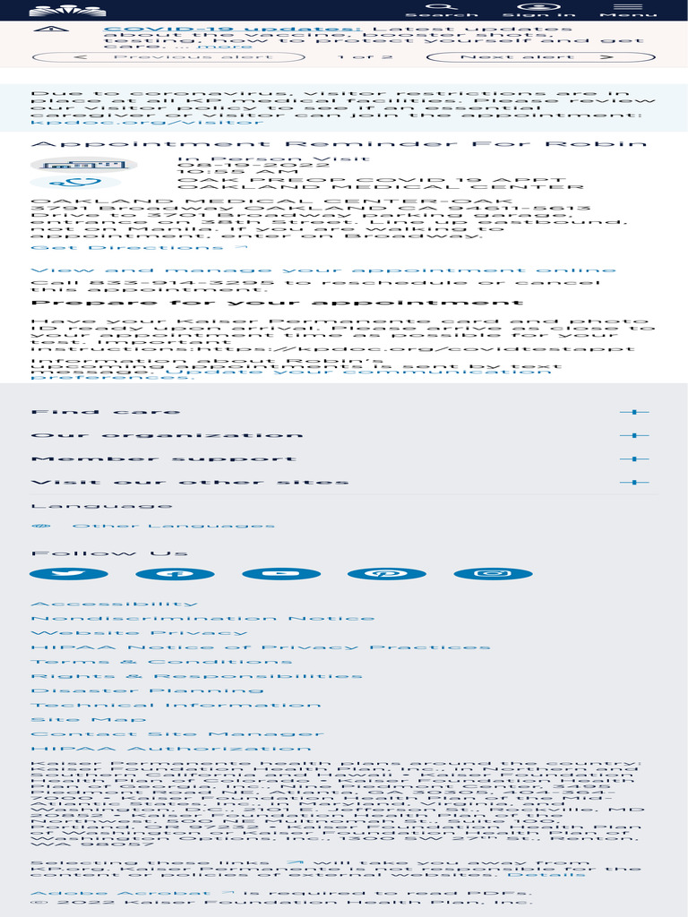 Kaiser Permanente Booster Appointment Info | PDF | Kaiser Permanente