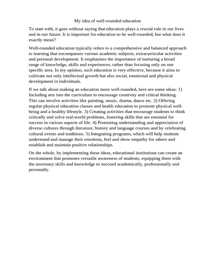 My Idea of Well-Rounded Education | PDF | Self-Improvement | Science ...