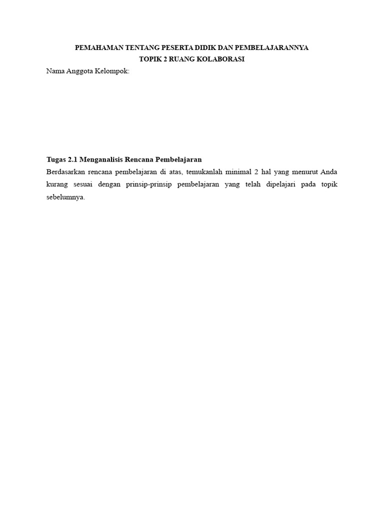 T.2.1 Ruang Kolaborasi Pemahaman Peserta Didik Dan Pembelajarannya | PDF | Karier & Perkembangan ...
