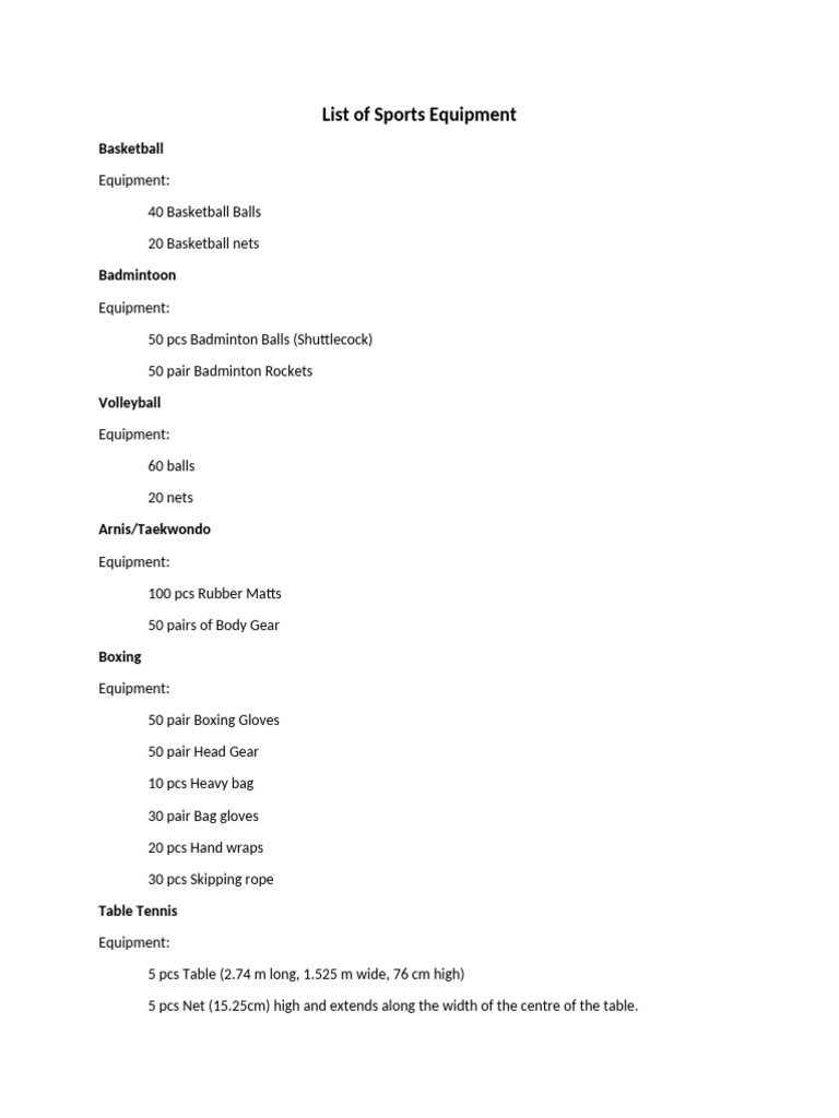 List of Sports Equipment | PDF