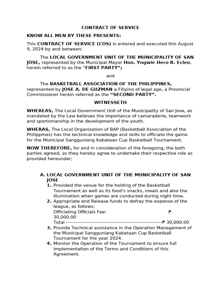 Contract of Service Basketball Tournament | PDF | Sports & Recreation
