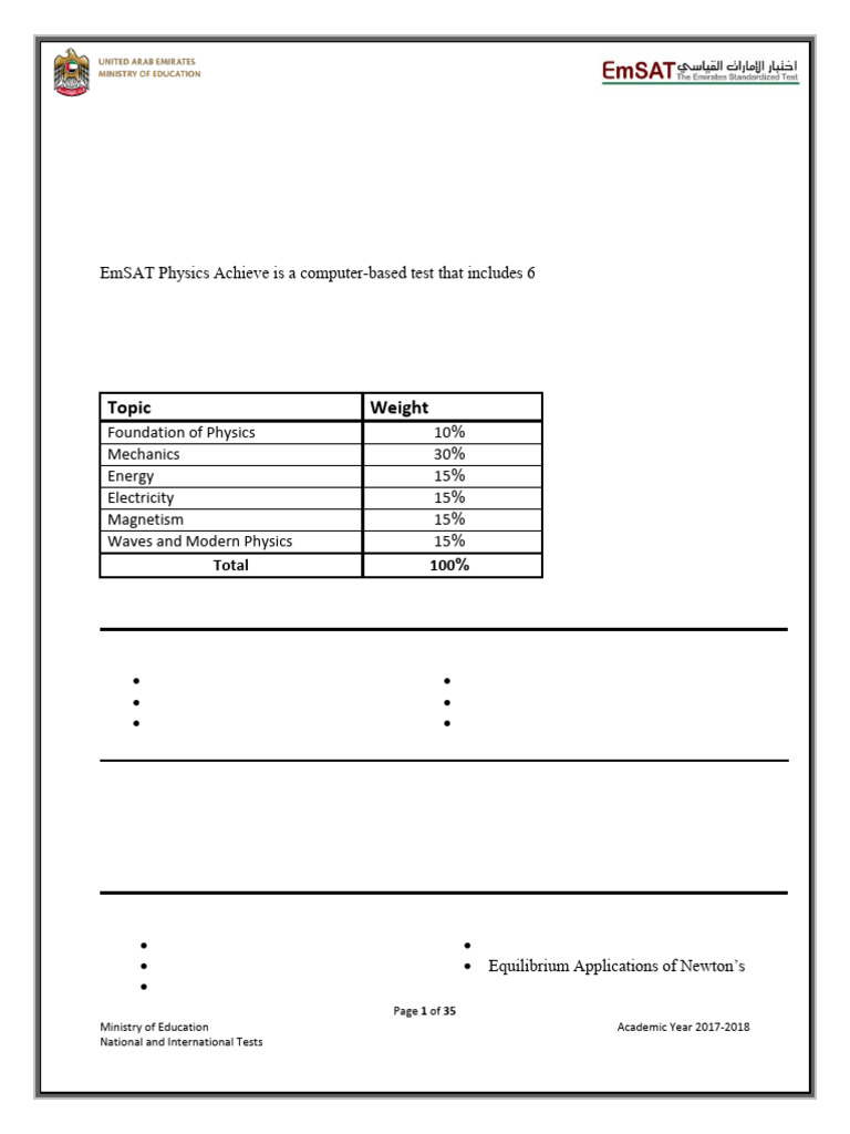 EmSAT Physics Exam Overview 2022 | PDF | Acceleration | Waves