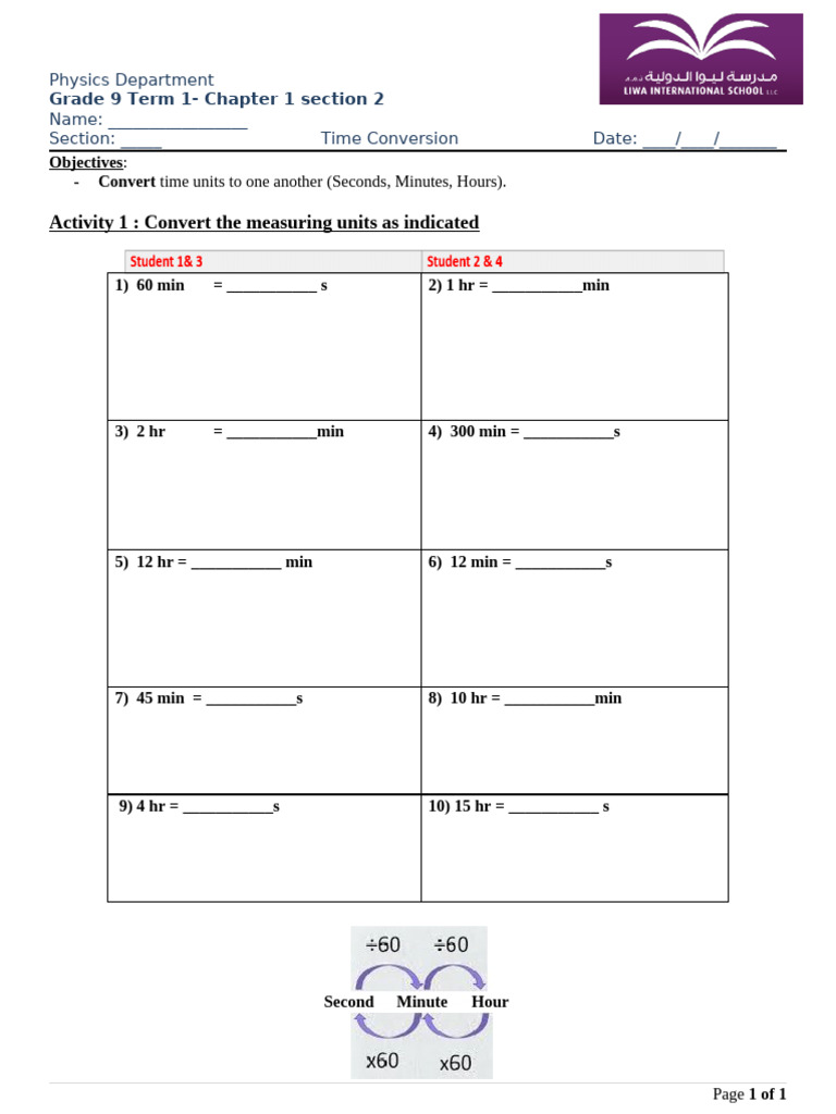 Time Units Conversion, Differentiated Worksheet, w3d3 | PDF