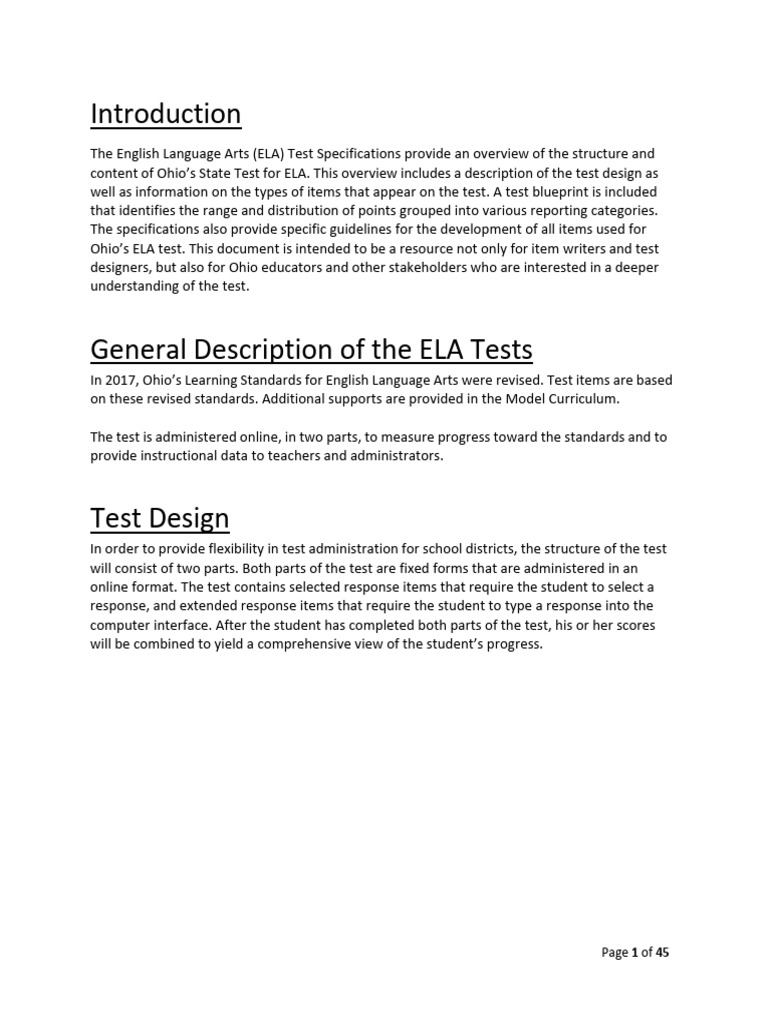 HighSchool ELA Test Specifications | PDF | Specification (Technical ...