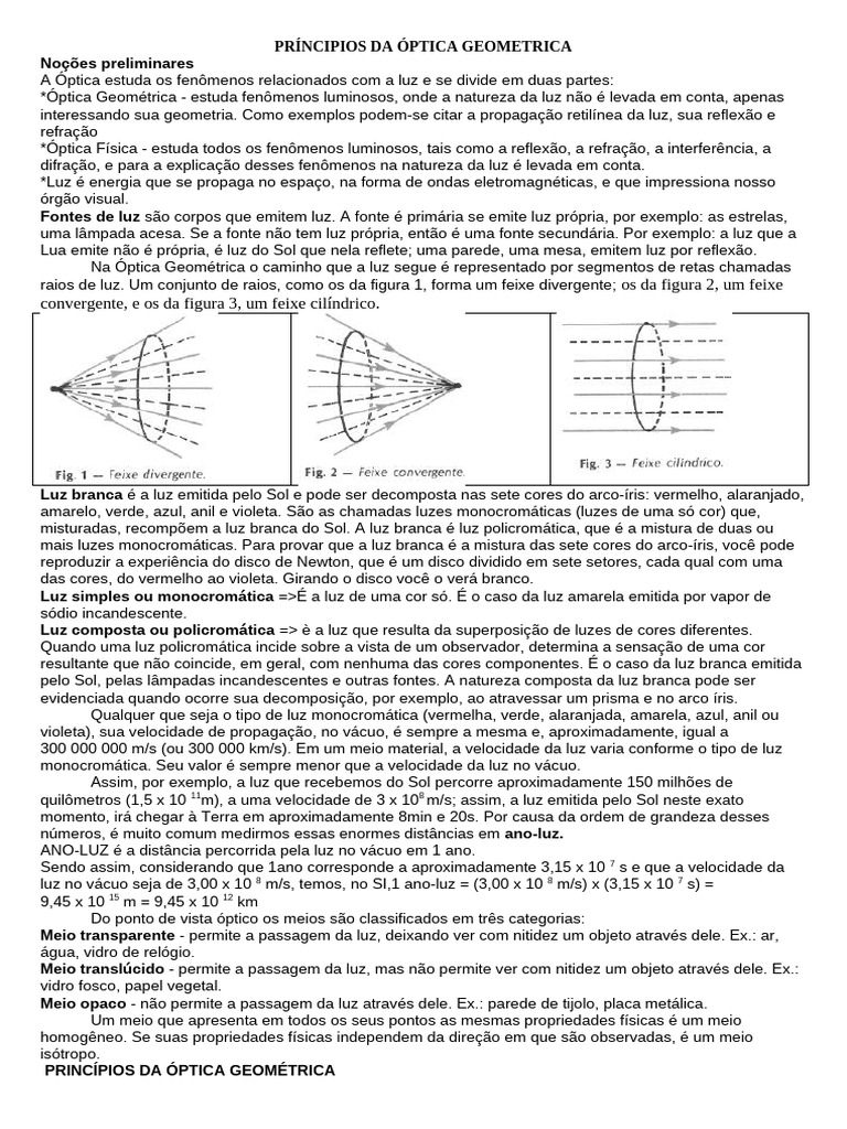 Príncipios Da Óptica Geometrica | PDF | Luz | Ótica
