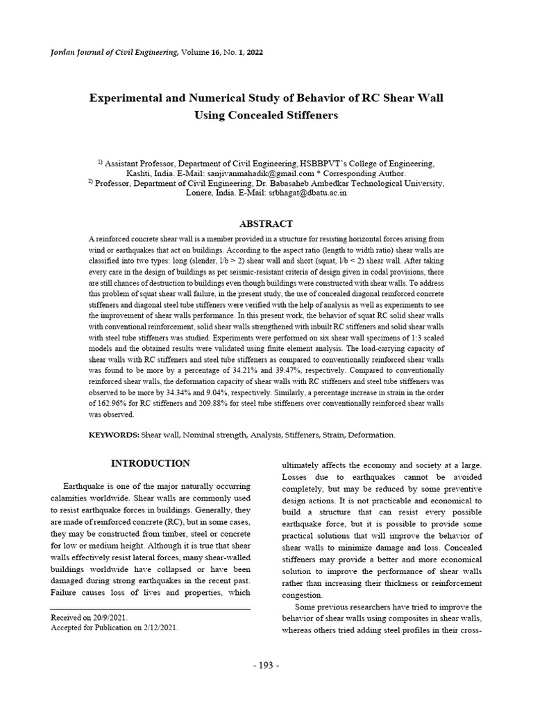 Behavior of RC Shear Wall | PDF | Applied And Interdisciplinary Physics | Building Technology