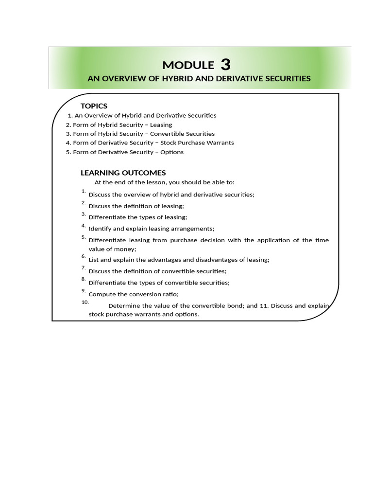Module 3 Special Topics in FINANCIAL MANAGEMENT | PDF | Derivative ...