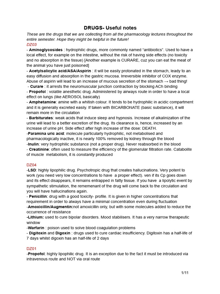 Pharmacy Notes Pdf Enzyme Inhibitor Shock Circulatory